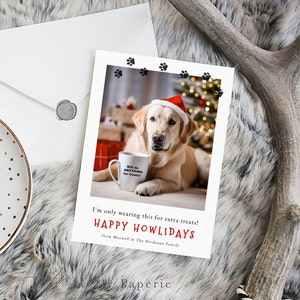 Dog Photo Christmas Card Template, Happy Howlidays Pet Holiday Card ...