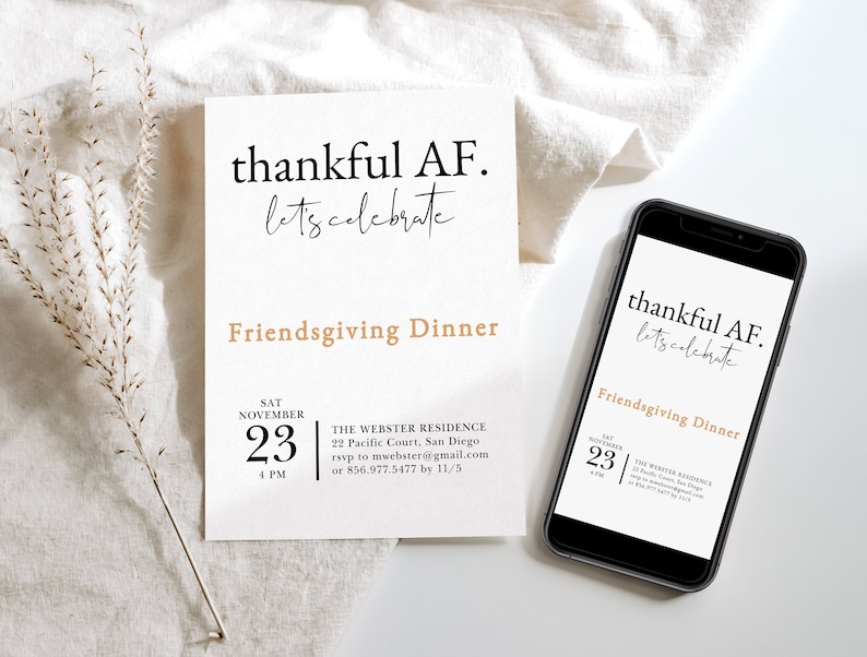 Friendsgiving Thankful AF Invitation Template, Funny Friendsgiving or ...
