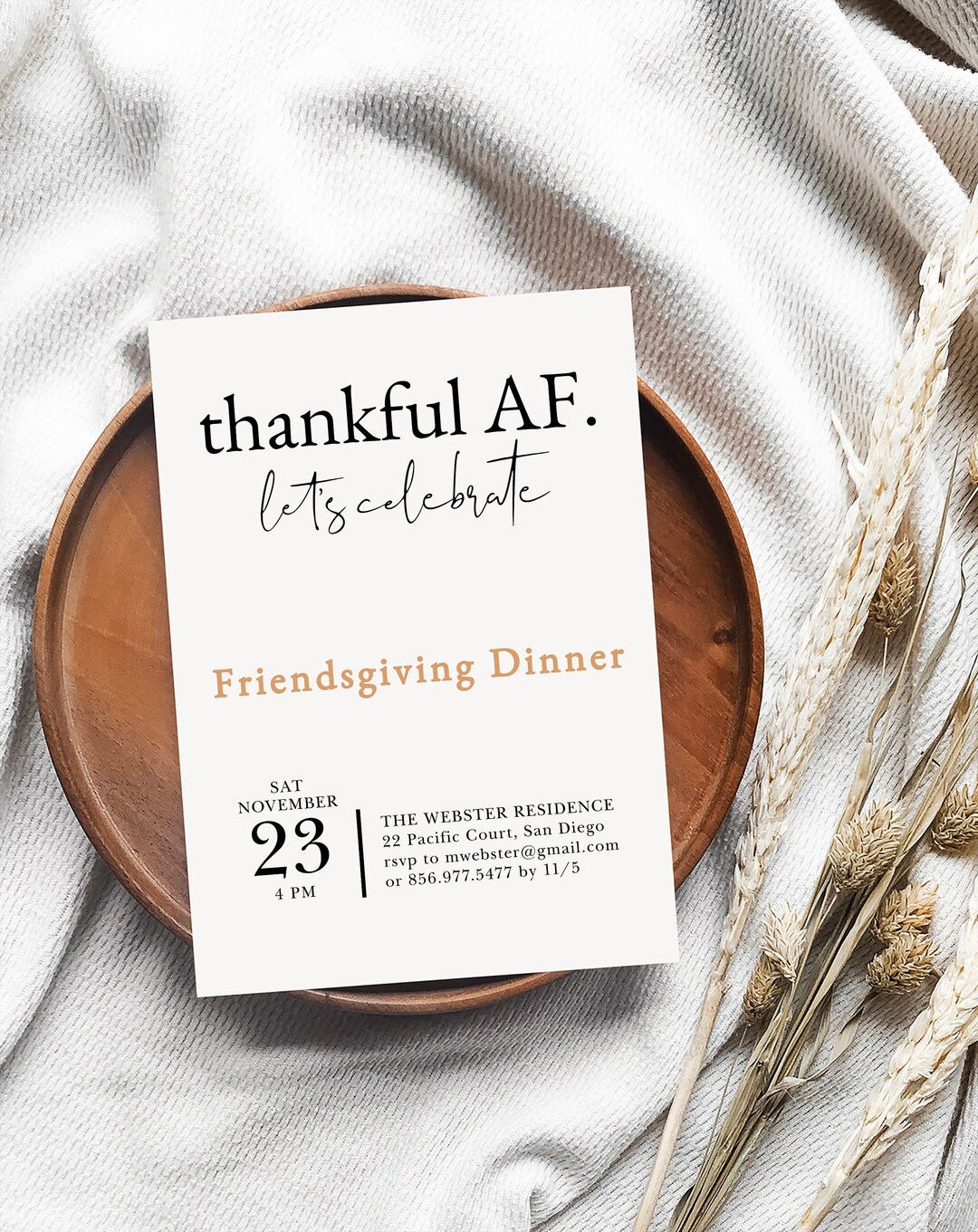 Friendsgiving Thankful AF Invitation Template, Funny Friendsgiving or ...