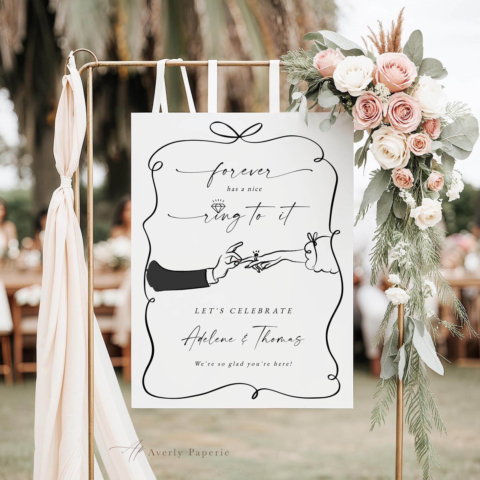 Hand Drawn Engagement Welcome Sign Template, Forever Has A Nice Ring to ...