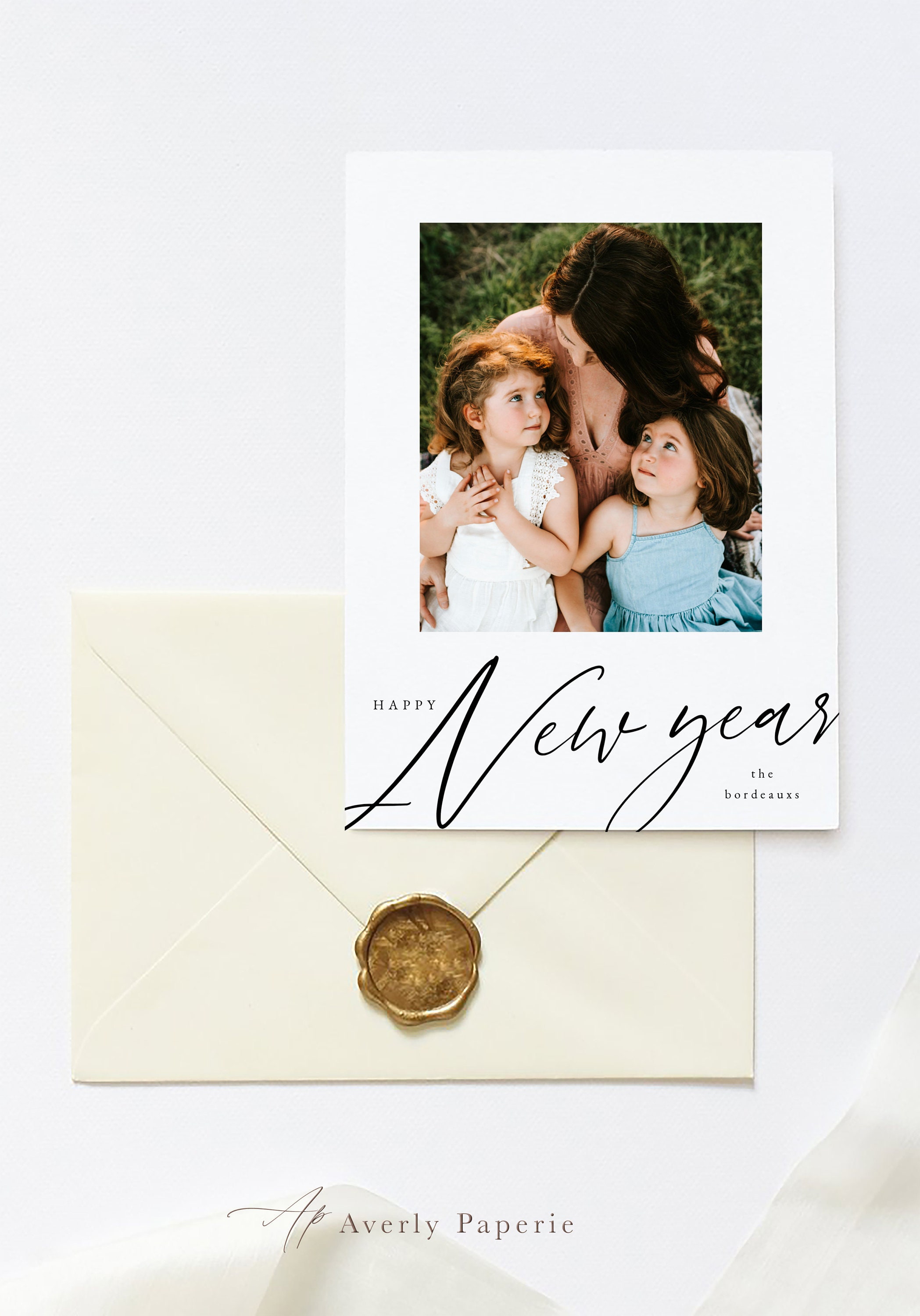 Happy New Year Card Template, Modern New Year Photo Card Calligraphy ...