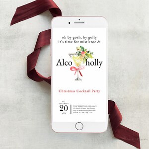 Christmas Cocktail Party Invitation Template, Time for Mistletoe and ...