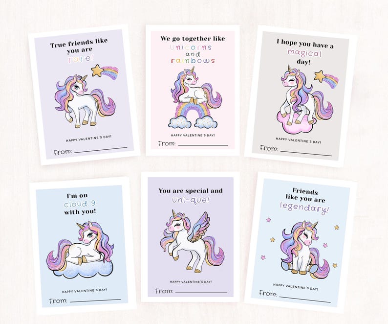 Printable Unicorn Valentine's Day Cards, Valentine's Day Cards for Kids ...