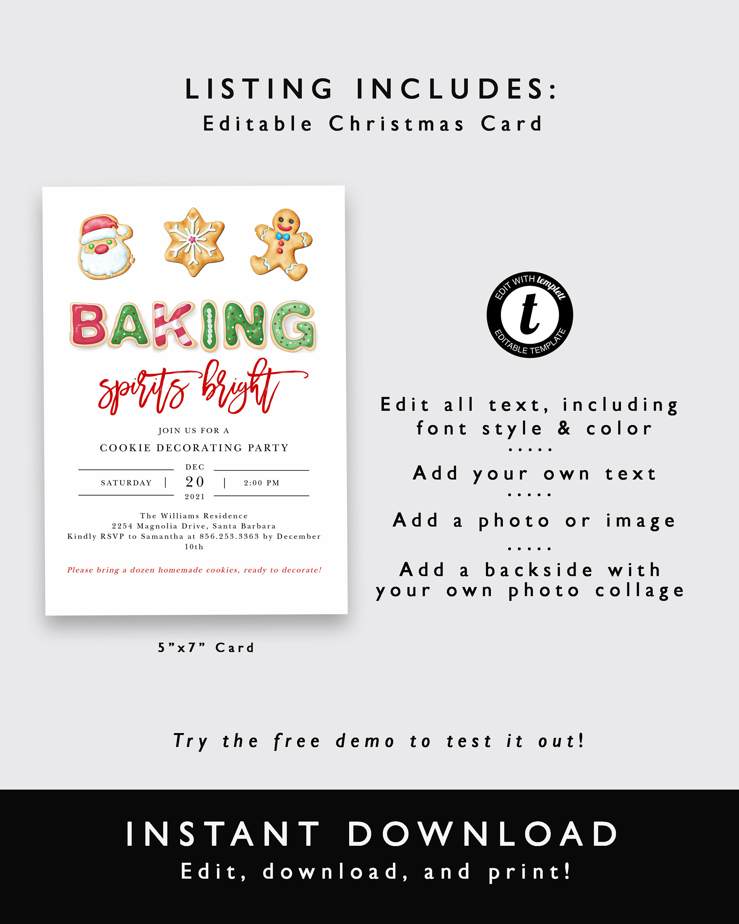 Baking Spirits Bright Party Invitation Christmas Cookie - Etsy