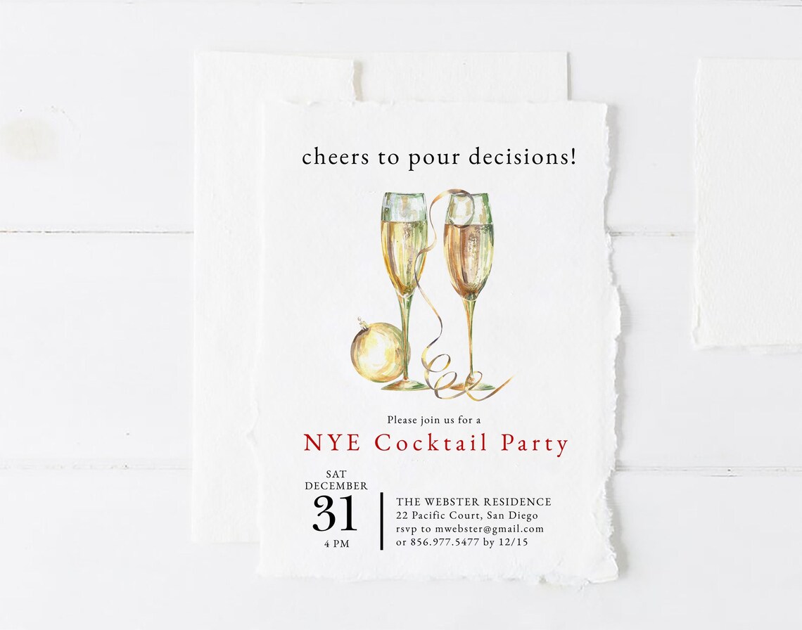 NYE Cocktail Party Invitation Template Cheers to Pour - Etsy