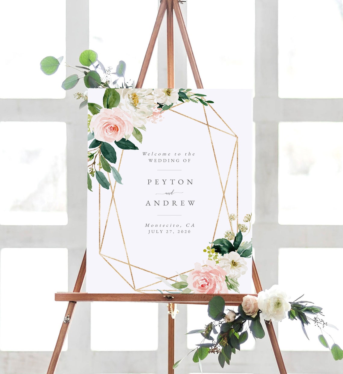 Large Wedding Welcome Sign, Custom Wedding Sign, Blush Greenery Welcome ...
