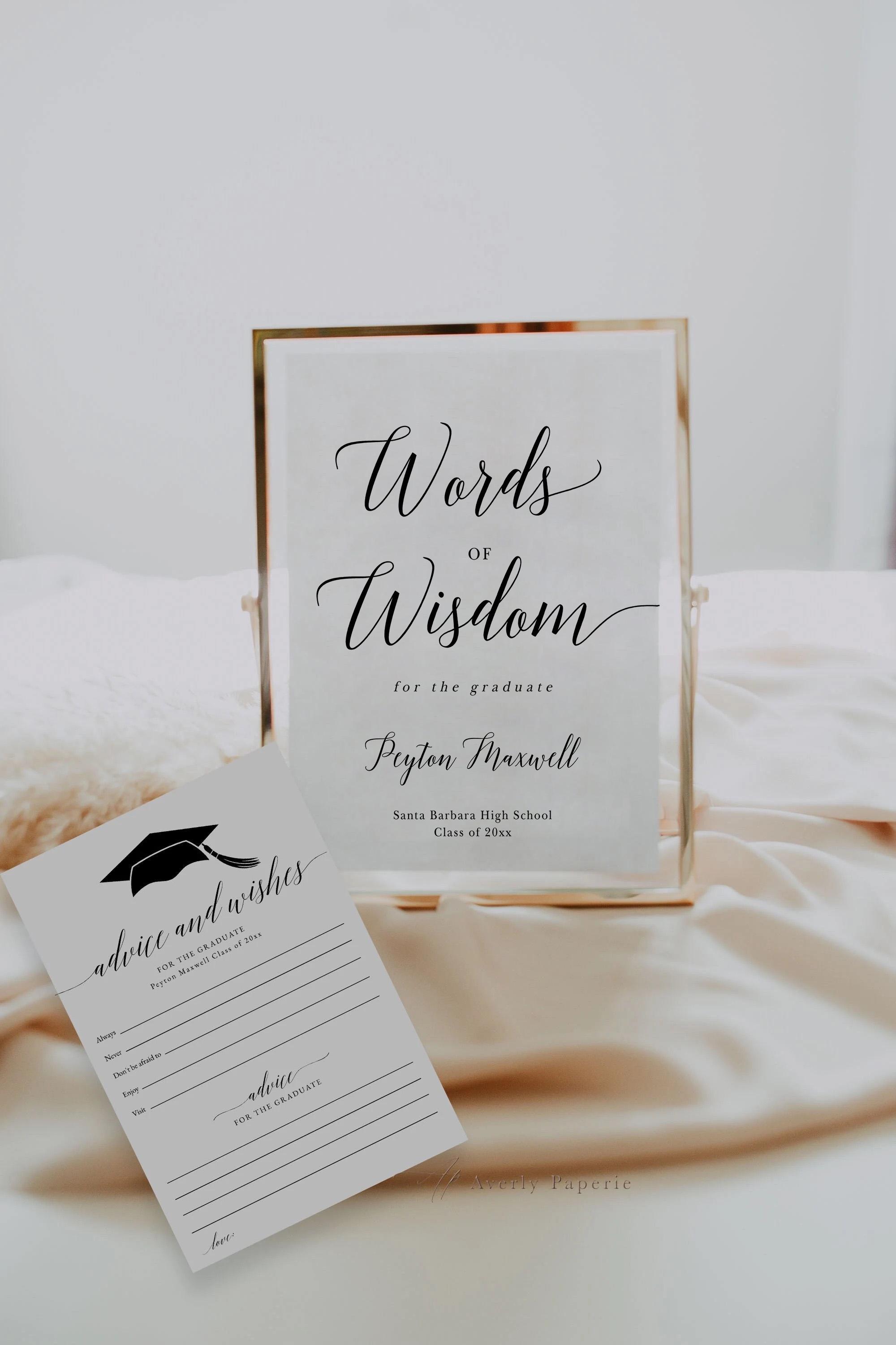 Graduation Advice and Wishes, Printable Graduation Words of Wisdom Sign ...