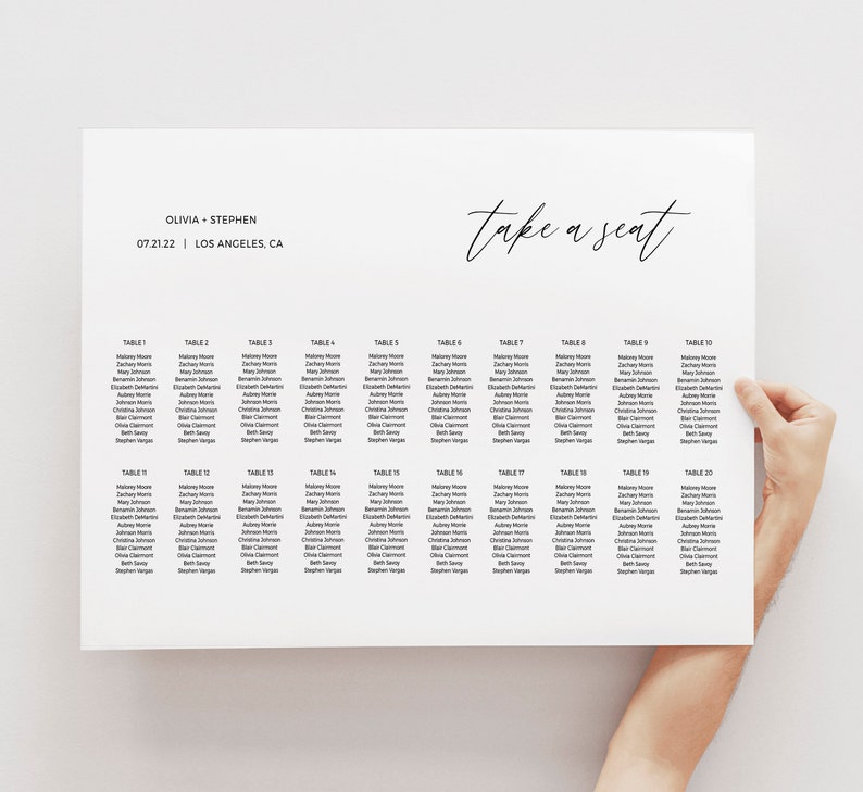 Minimalist Seating Chart Template Elegant Seating Chart - Etsy