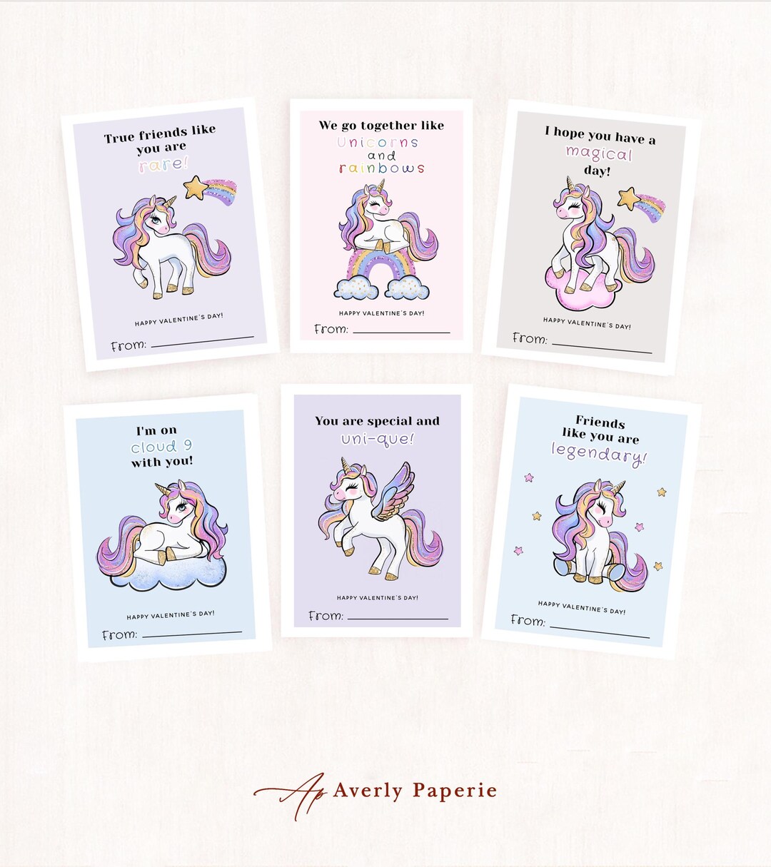 Printable Unicorn Valentine's Day Cards, Valentine's Day Cards for Kids ...