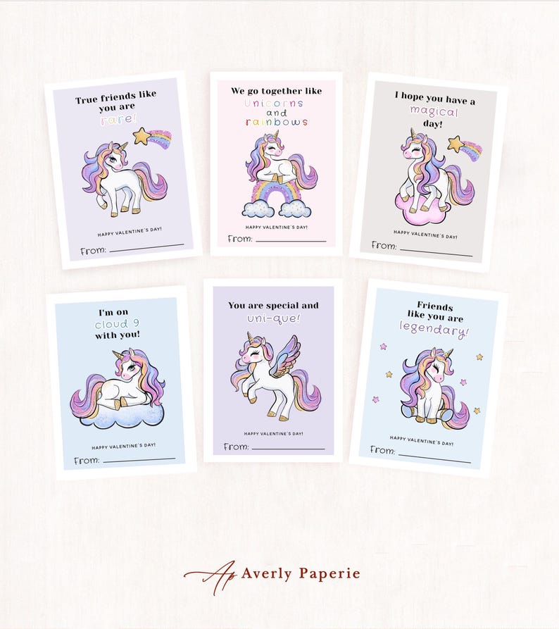 Printable Unicorn Valentine's Day Cards, Valentine's Day Cards for Kids ...