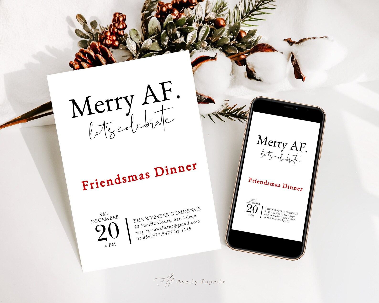 Friendsmas Merry AF Invitation Template Funny Friendsmas or - Etsy