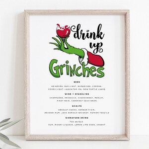 Grinch Christmas Bar Menu Template, Let's Drink up Grinches Christmas ...