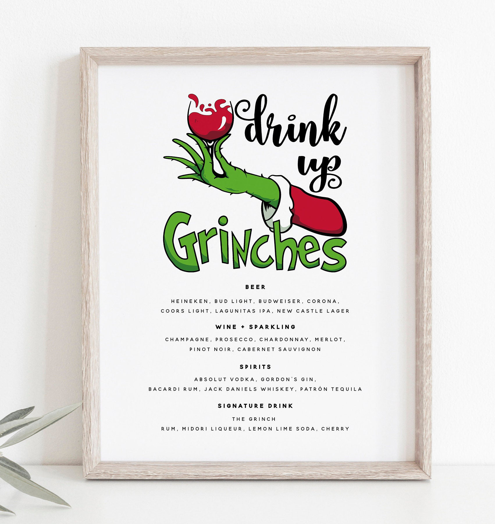Grinch Christmas Bar Menu Template Let's Drink up - Etsy