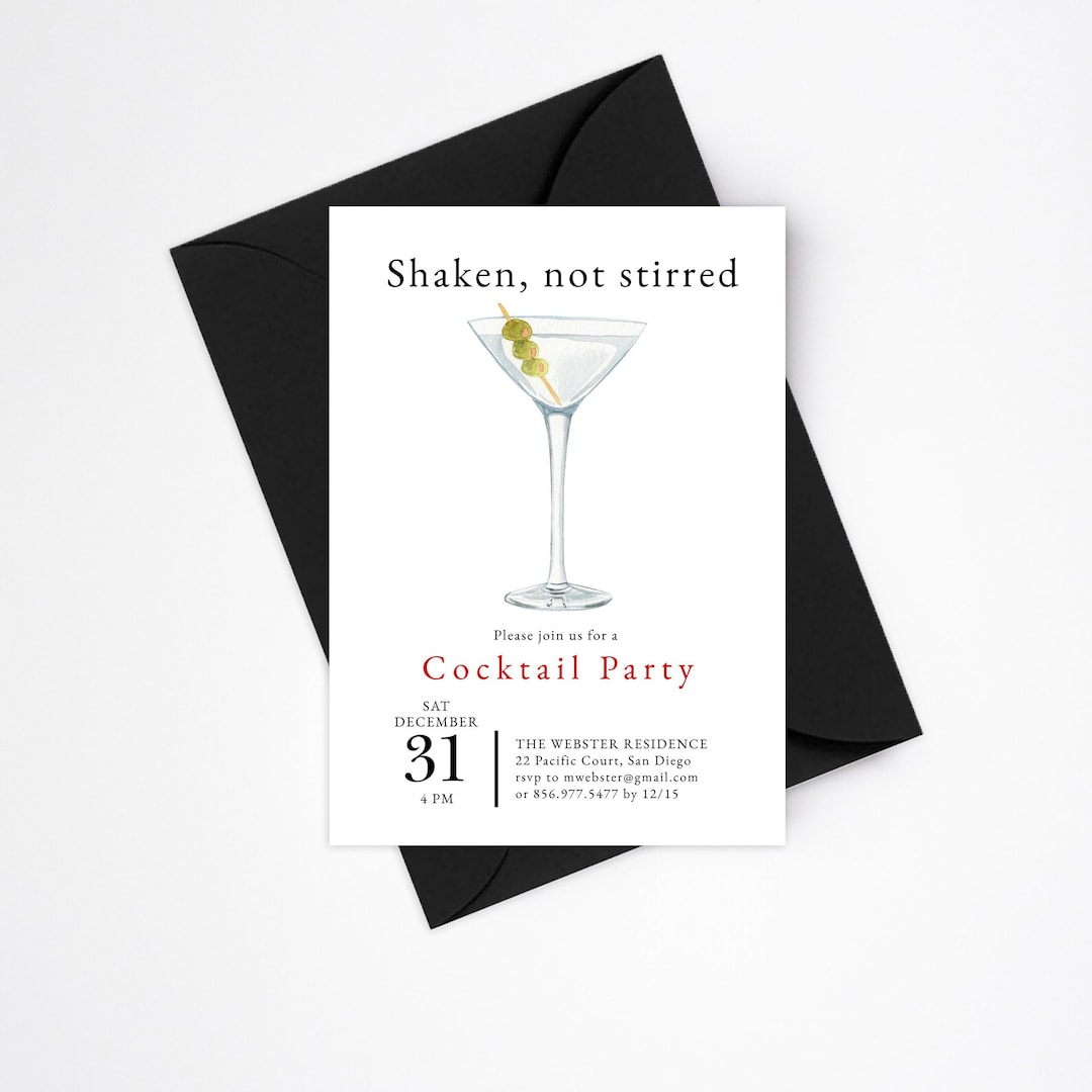 Cocktail Party Invitation Template, Shaken Not Stirred Party Invitation ...