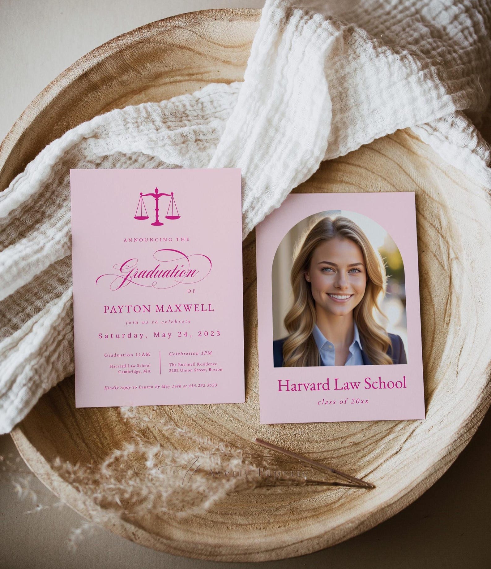 Pink Law School Graduation Party Invitation, Printable Hot Pink Law ...