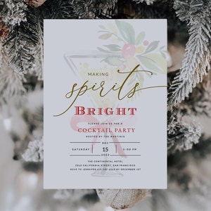 Making Spirits Bright Christmas Party Invitation, Christmas Cocktail ...