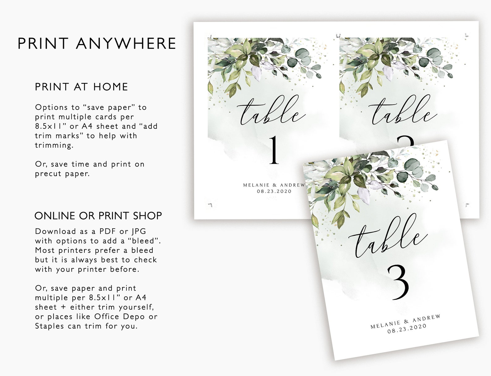 Eucalyptus Table Numbers in 2 Sizes (4x6" + 5x7") • INSTANT DOWNLOAD ...