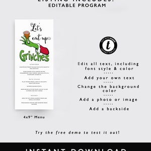 Let's Eat up Grinches Christmas Menu, Editable Classic Holiday Menu ...