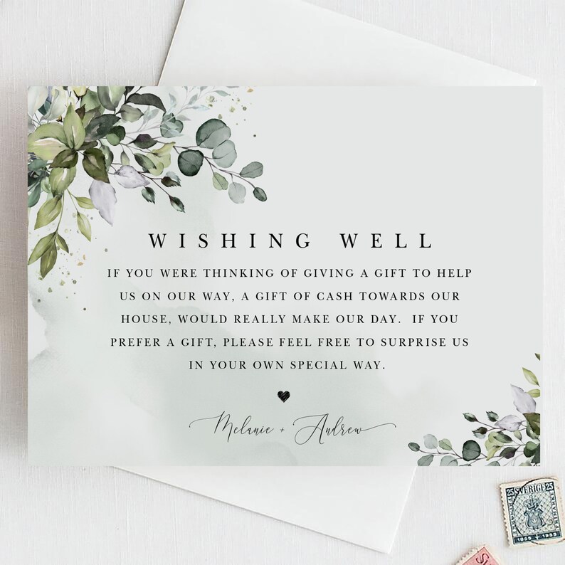 Greenery Wishing Well Card Wedding Gift Request Wishing Well - Etsy