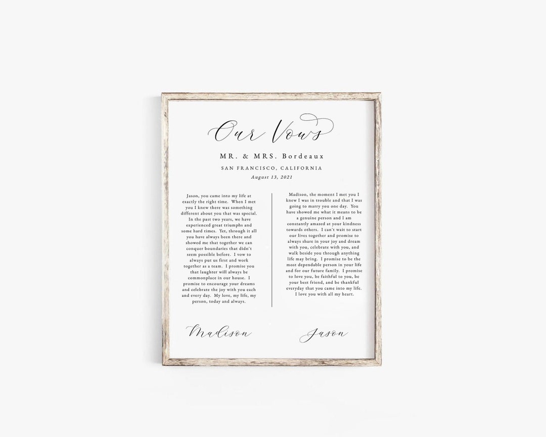 Simple His and Hers Wedding Vows Template, Anniversary Gift, Valentine ...