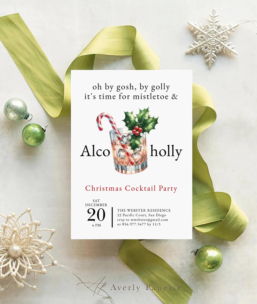 Christmas Cocktail Party Invitation, Time for Mistletoe and Alcoholly ...