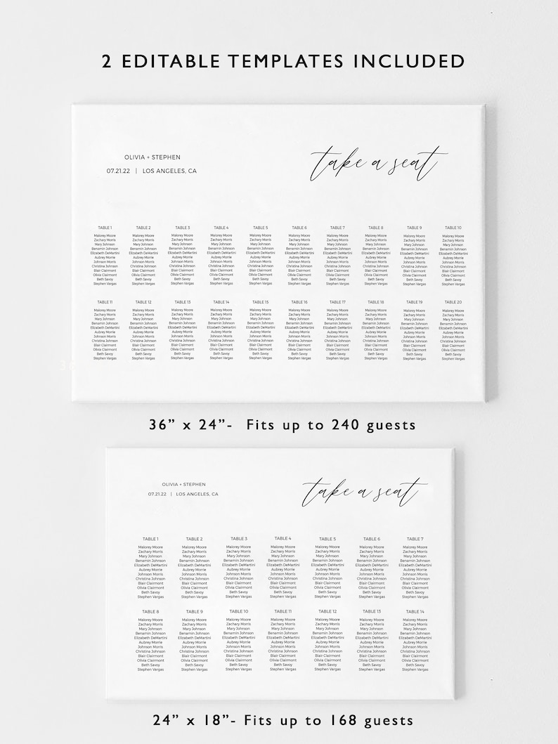 Minimalist Seating Chart Template Elegant Seating Chart - Etsy