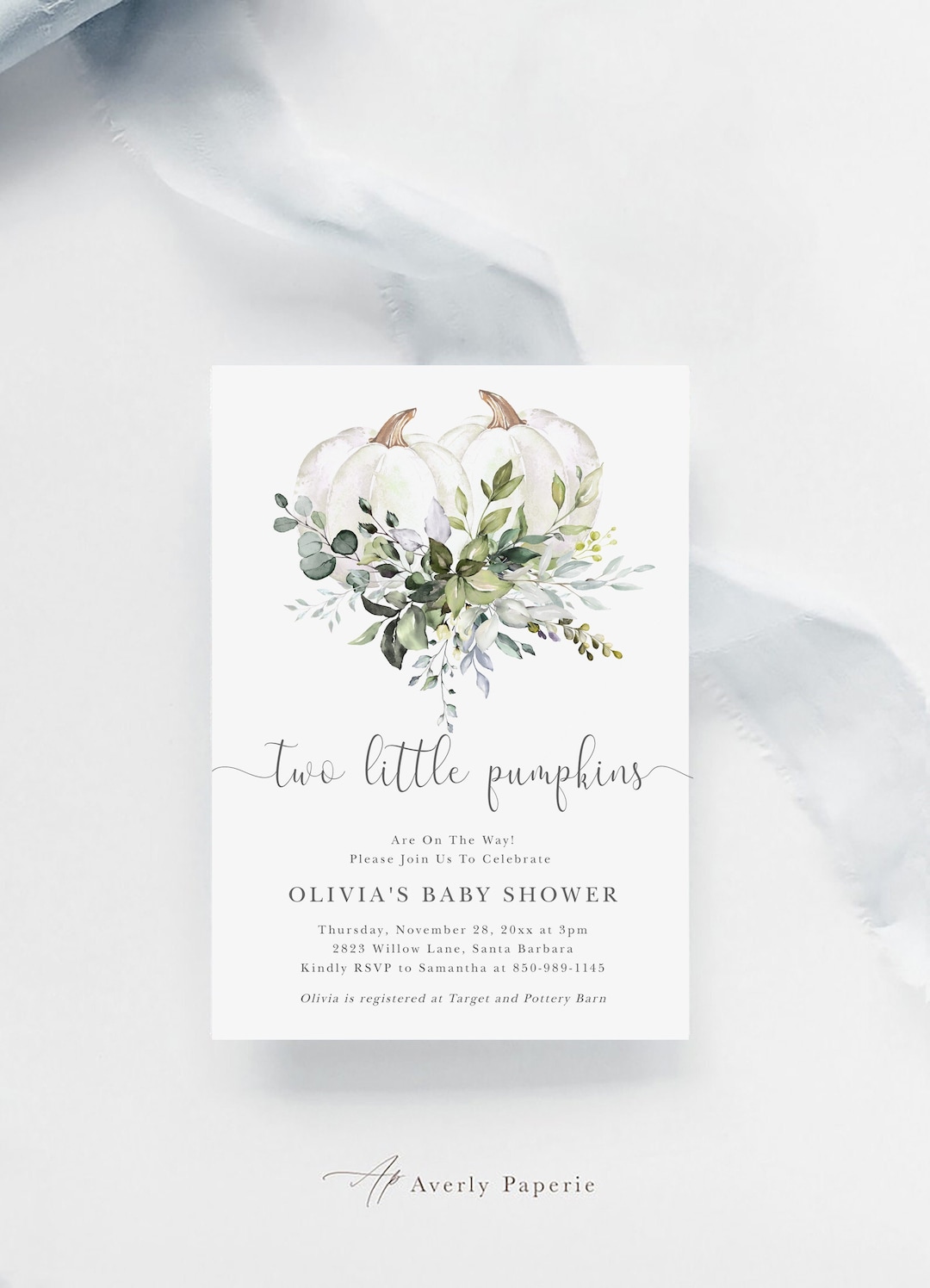 Fall Twin Baby Shower Invitation Template, Two Little Pumpkins Baby ...