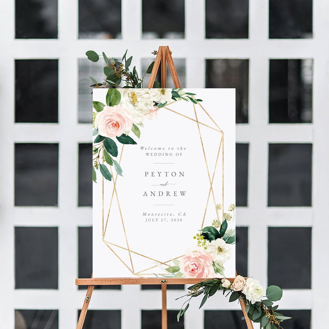 Large Wedding Welcome Sign, Custom Wedding Sign, Blush Greenery Welcome ...