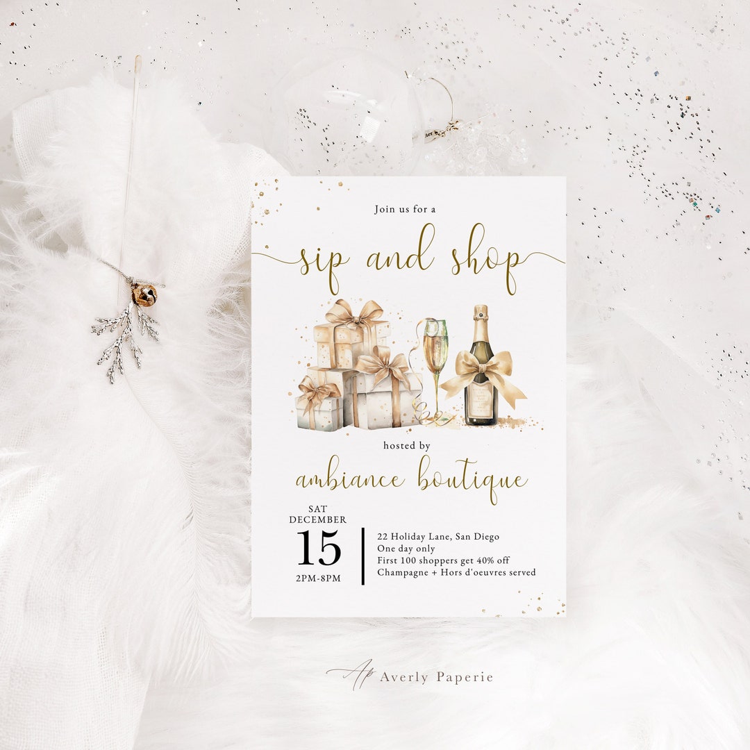 Holiday Sip and Shop Invitation Template, Editable Store Boutique Sip ...