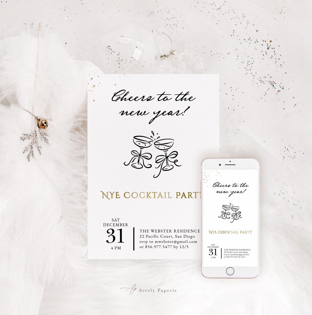 New Year Party Invitation Template, New Years Eve Invites Handdrawn ...