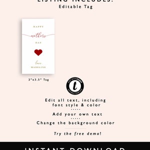 Printable Mother's Day Gift Tag, Modern Mothers Day Tag Calligraphy ...