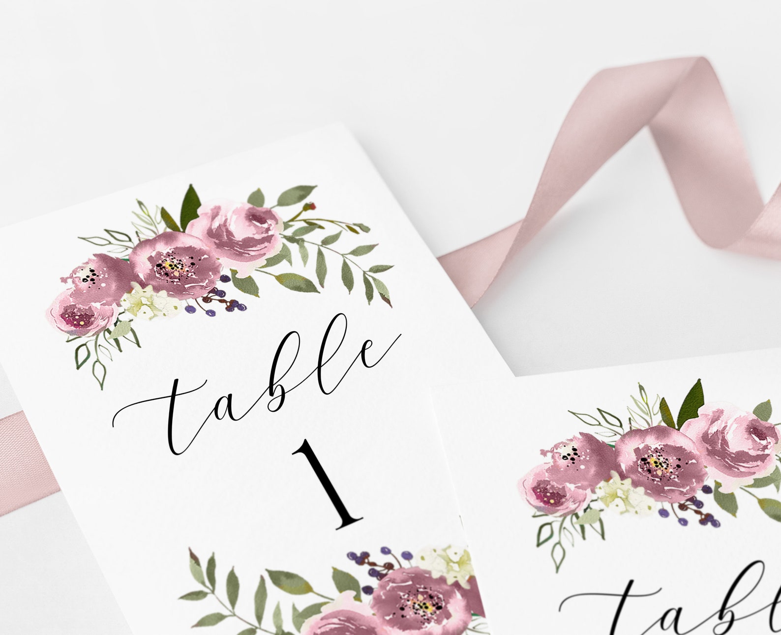Mauve Wedding Table Number Template, Greenery Wedding Table Cards With ...