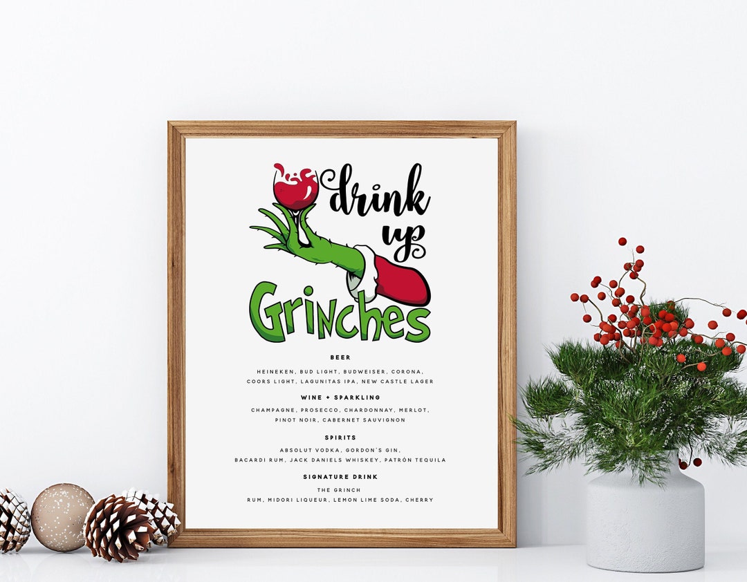 Grinch Christmas Bar Menu Template Let's Drink up - Etsy