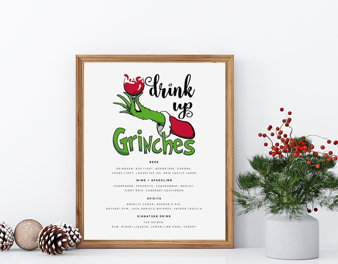 Grinch Christmas Bar Menu Template Let's Drink up - Etsy