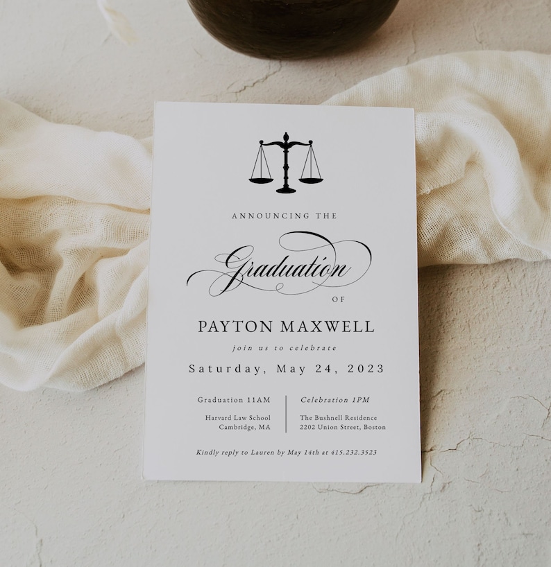 Law School Graduation Party Invitation, Printable Law School Graduation ...