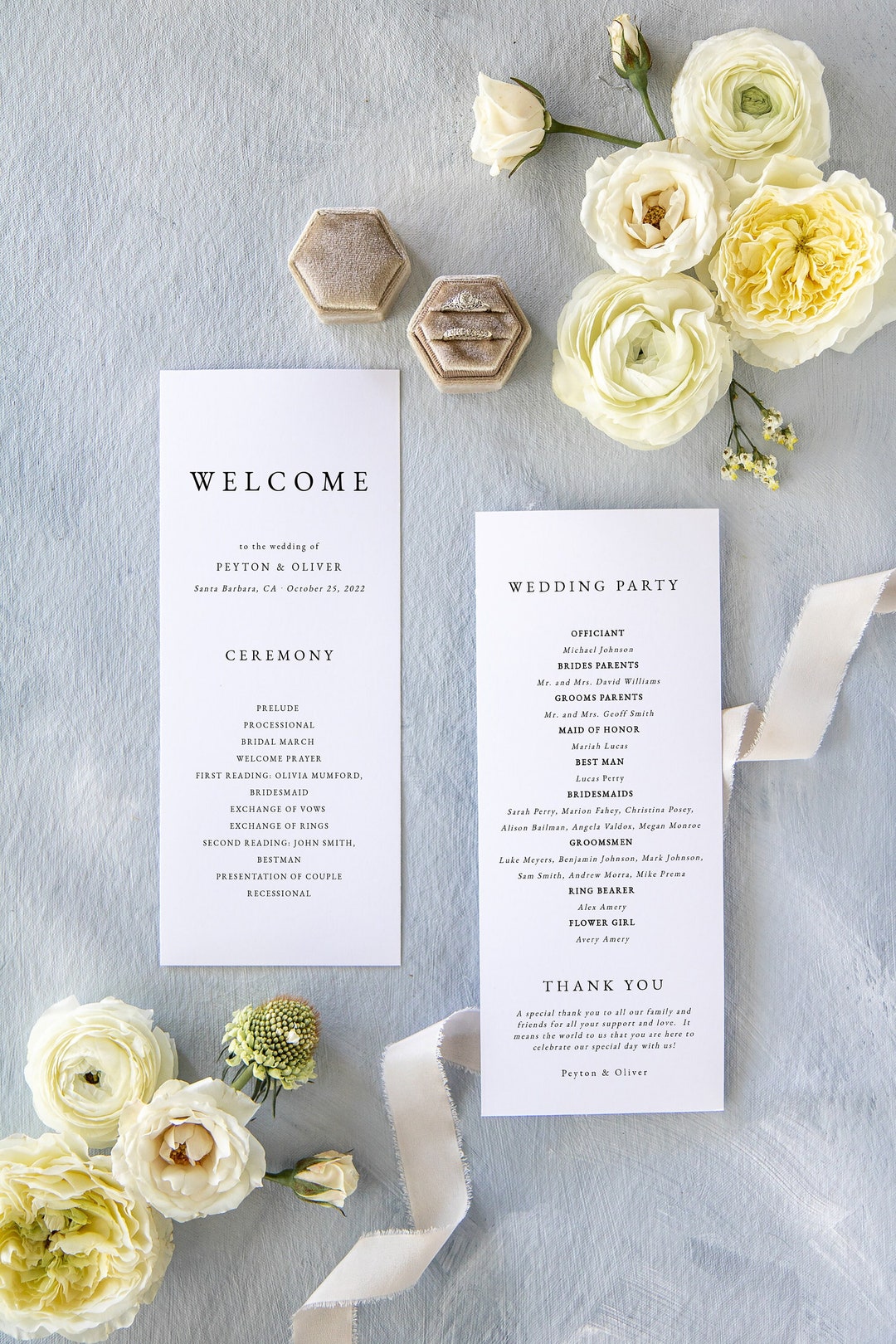 Simple Wedding Program, Elegant Modern Program Template for Wedding 9x4 ...