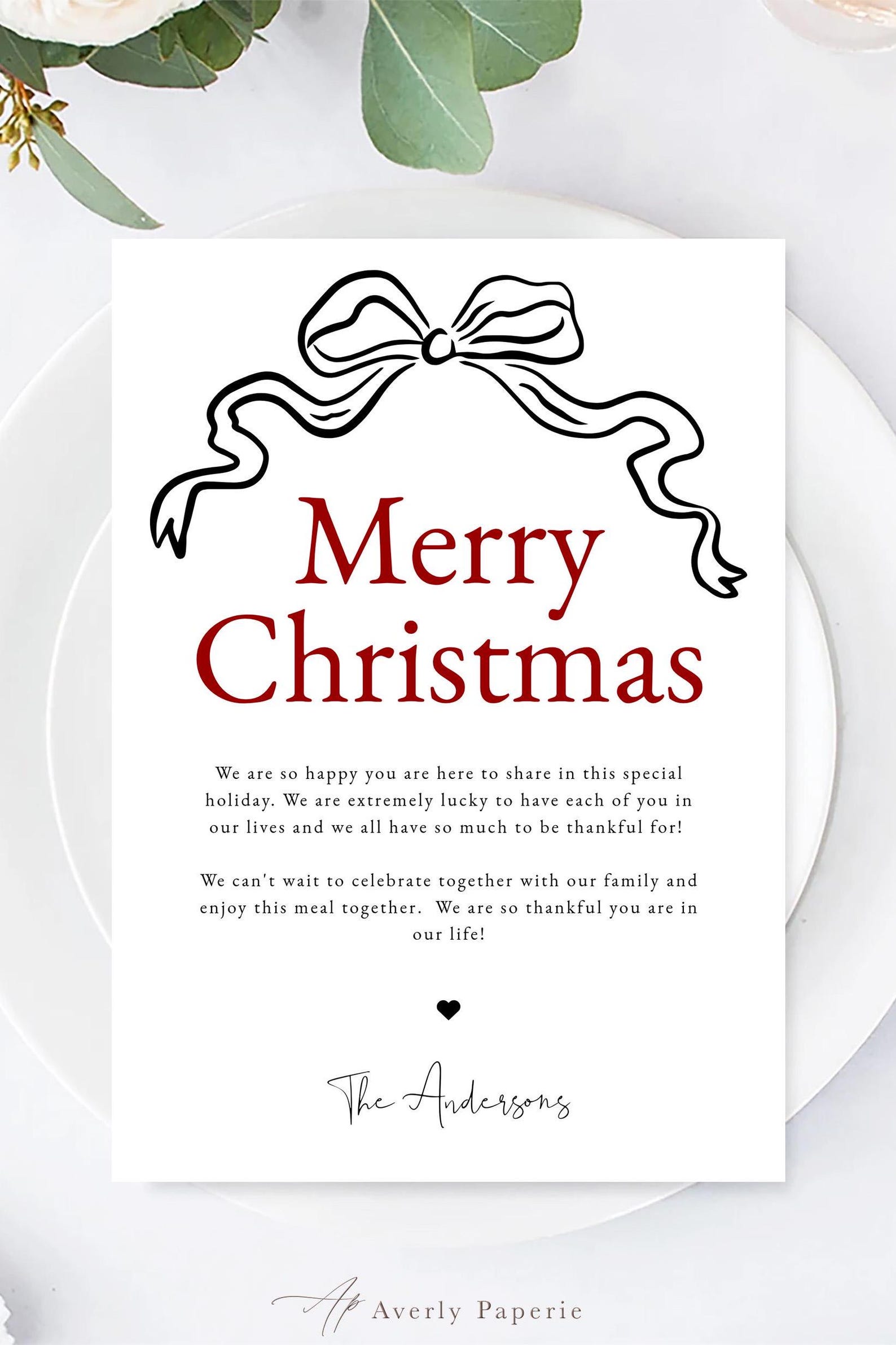 Christmas Dinner Welcome Note Template, Christmas or Friendsmas ...
