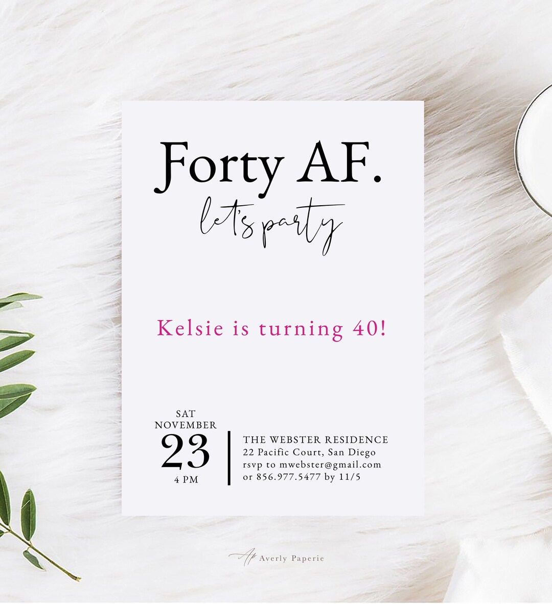 Forty AF Party Invitation Template, Funny Fortieth Birthday Invitation ...