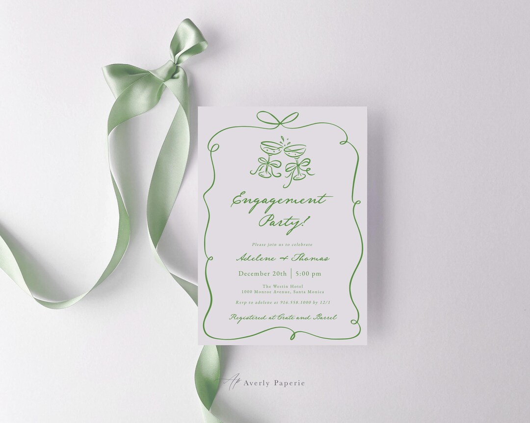 Hand Drawn Green Engagement Invitation Template, Whimsical Engagement ...