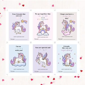 Printable Unicorn Valentine's Day Cards, Valentine's Day Cards for Kids ...