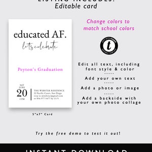 Funny Graduation Invitation Template, Educated AF Printable Graduation ...