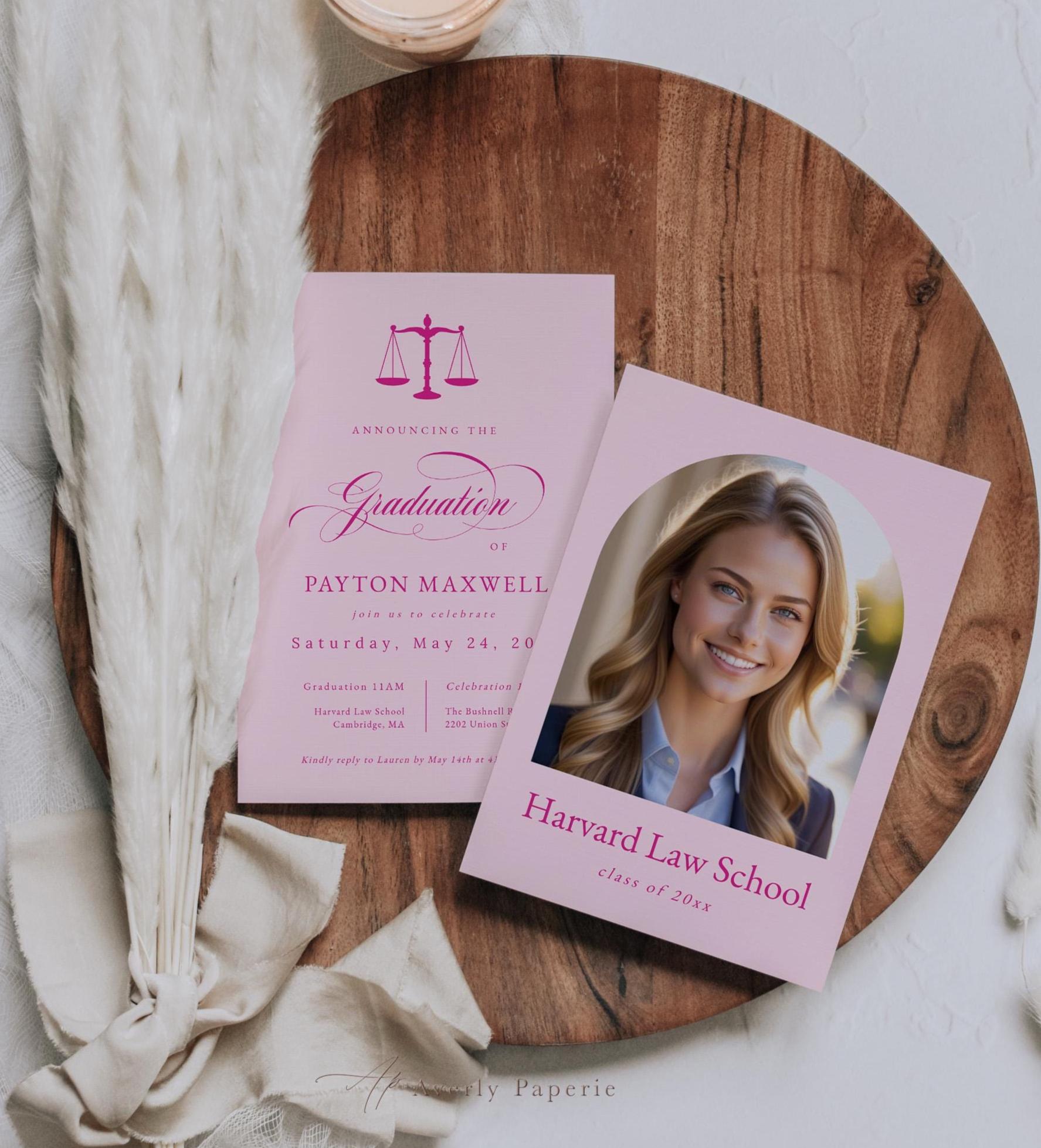 Pink Law School Graduation Party Invitation, Printable Hot Pink Law ...