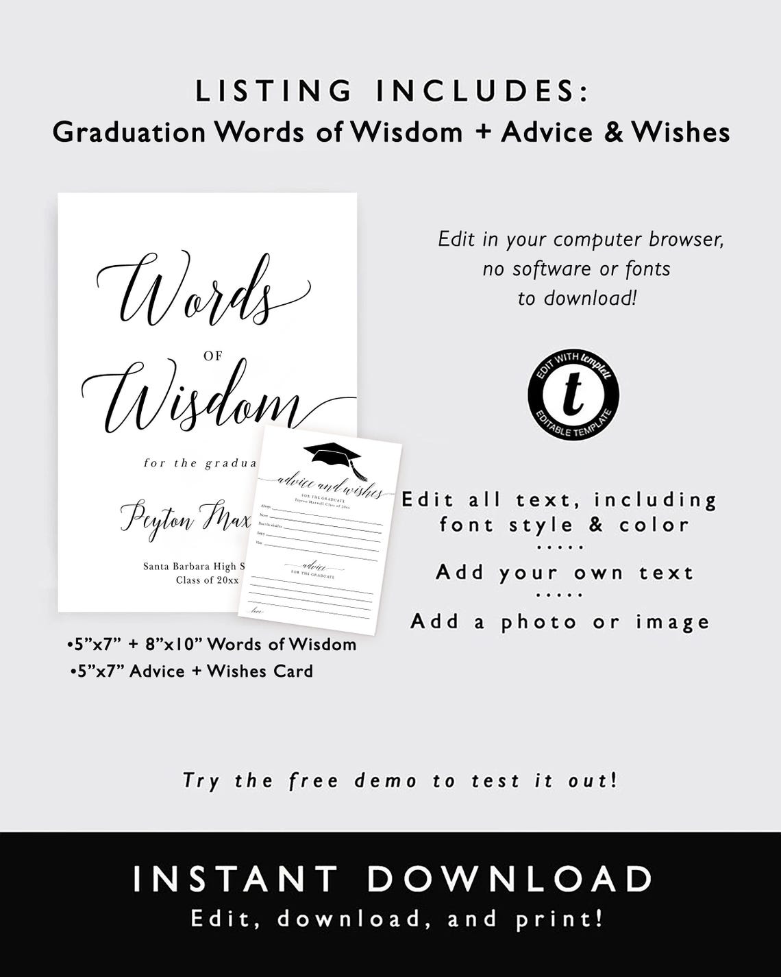 Graduation Advice and Wishes, Printable Graduation Words of Wisdom Sign ...
