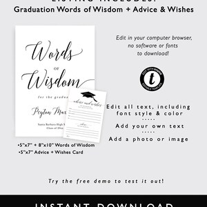 Graduation Advice and Wishes, Printable Graduation Words of Wisdom Sign ...