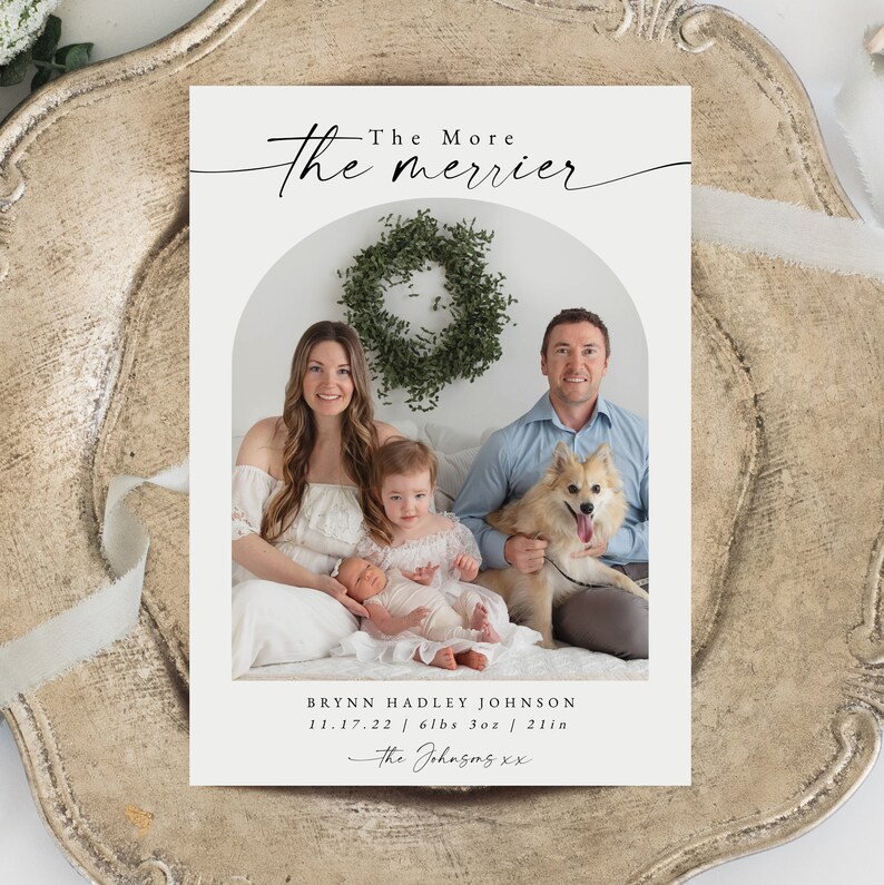 New Baby Christmas Card Announcement, the More the Merrier Newborn ...