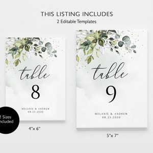 Eucalyptus Table Numbers in 2 Sizes (4x6" + 5x7") • INSTANT DOWNLOAD ...