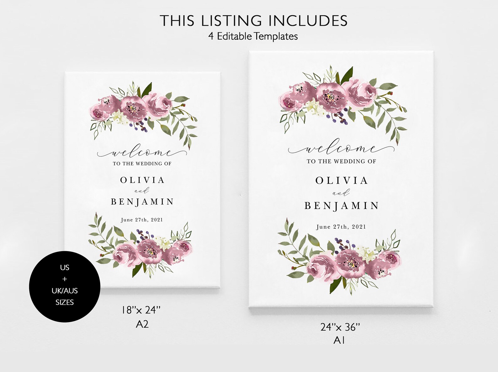 Large Wedding Welcome Sign, Custom Wedding Sign, Mauve Welcome Sign in ...