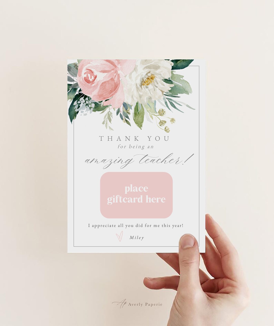 Editable Floral Teacher Gift Card Holder (digital Download) - Etsy