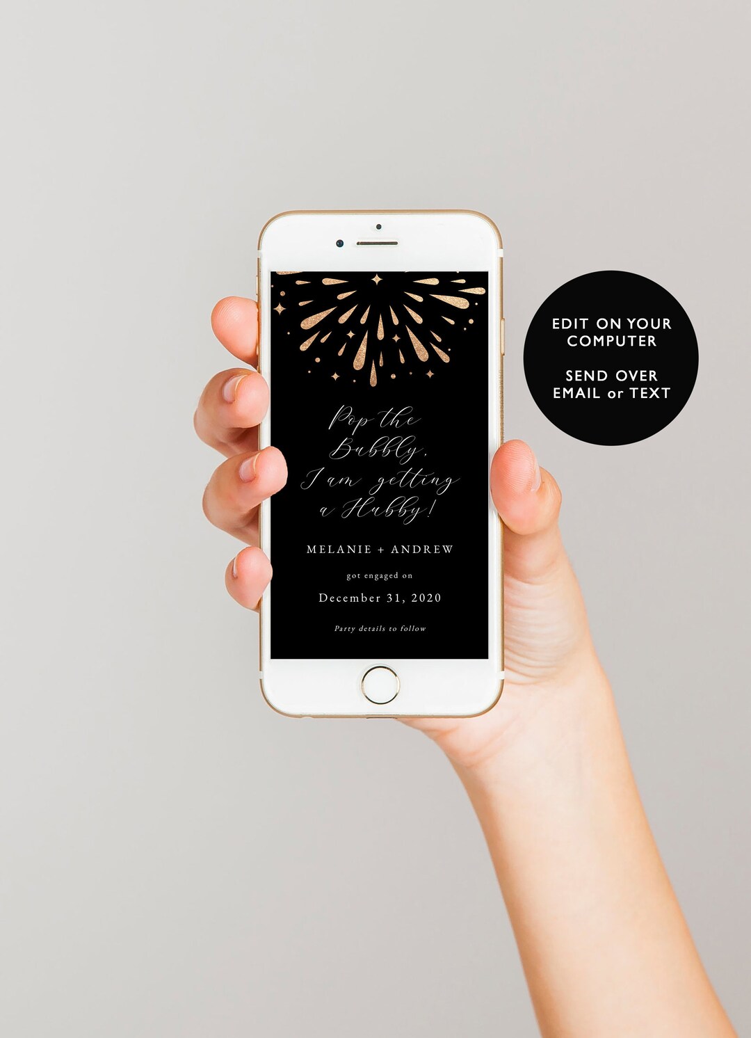Engaged Text Announcement Template, Pop the Bubbly I'm Getting a Hubby ...