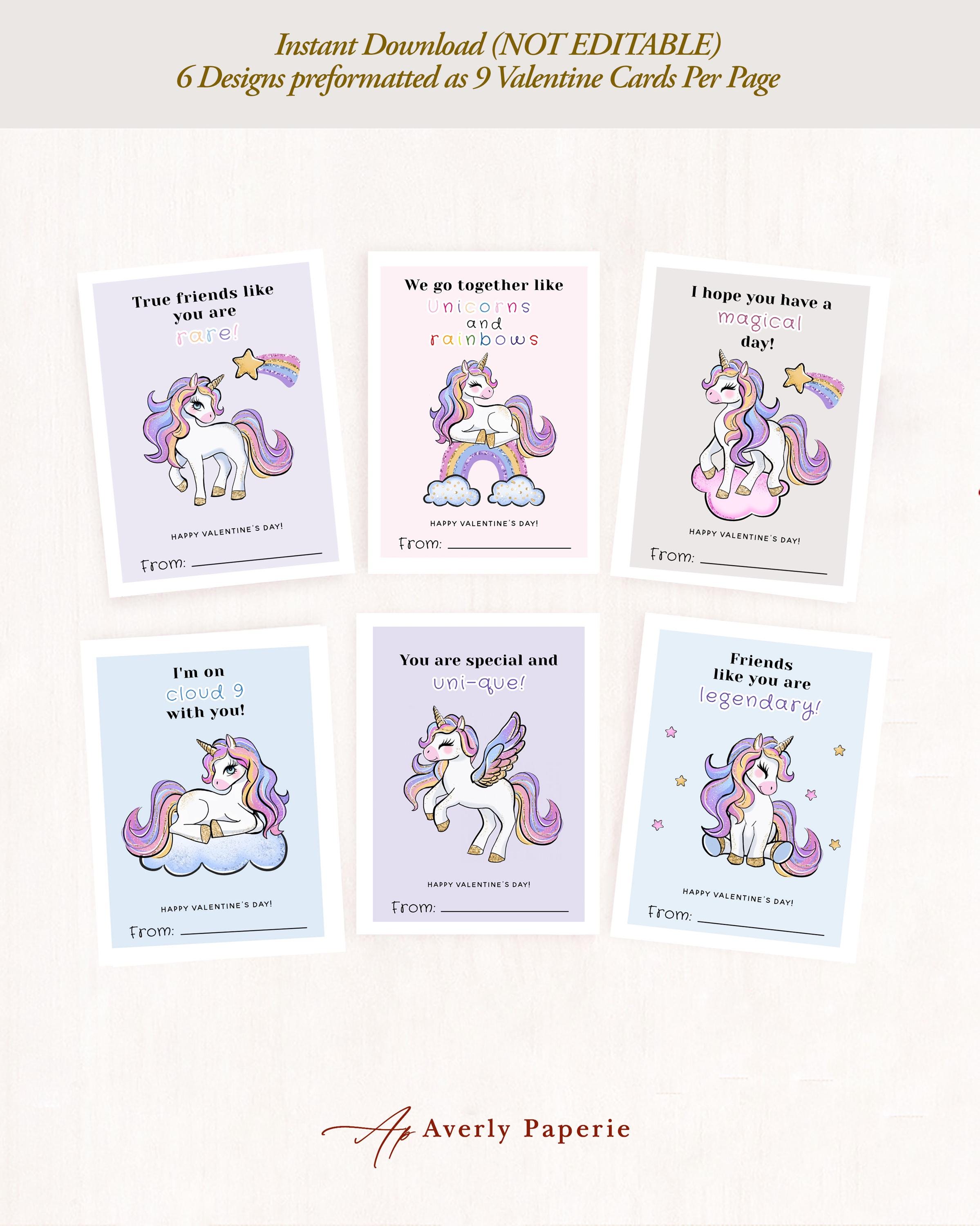Printable Unicorn Valentine's Day Cards, Valentine's Day Cards for Kids ...